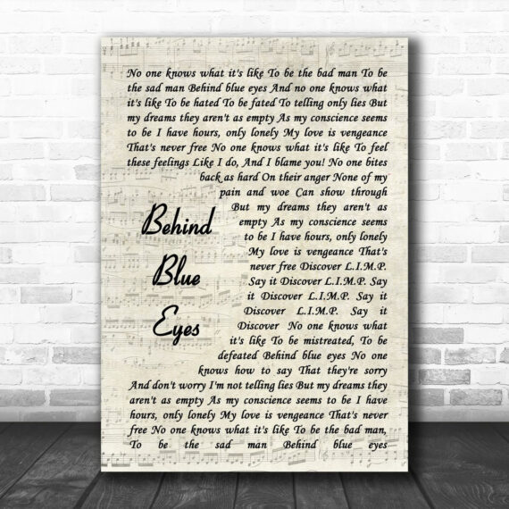 Limp Bizkit Behind Blue Eyes Vintage Script Song Lyric Music Wall Art Print Daymira™ Wear For