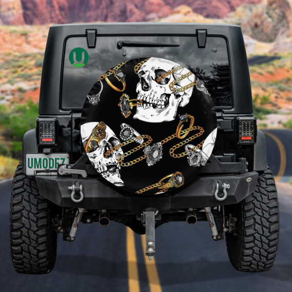 Human Skulls With Necklaces And Finger Rings Spare Tire Cover Jeep