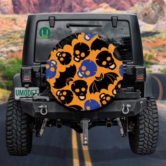 Cute And Scary Human Skulls With Bats Spare Tire Cover Jeep Tire