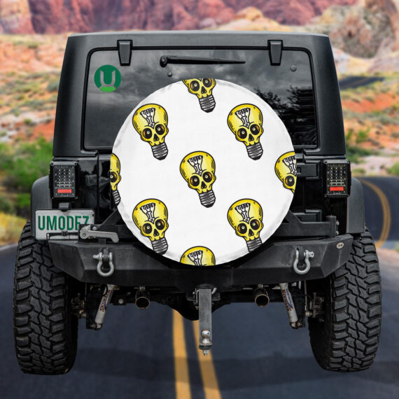 Yellow Human Skull Faced Glowing Spare Tire Cover Jeep Tire Covers