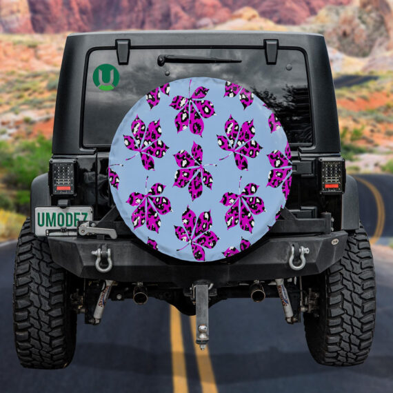 Wild African Leopard With Pink Maple Leaves Spare Tire Cover Jeep