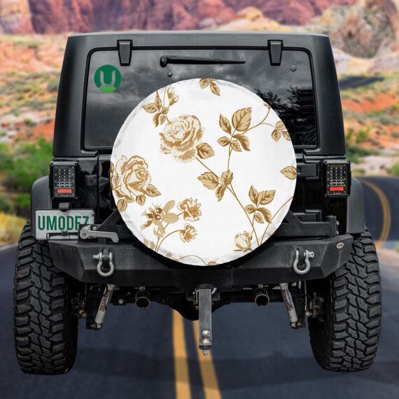 Trendy Floral Background With Golden Roses Flowers Design Spare Tire