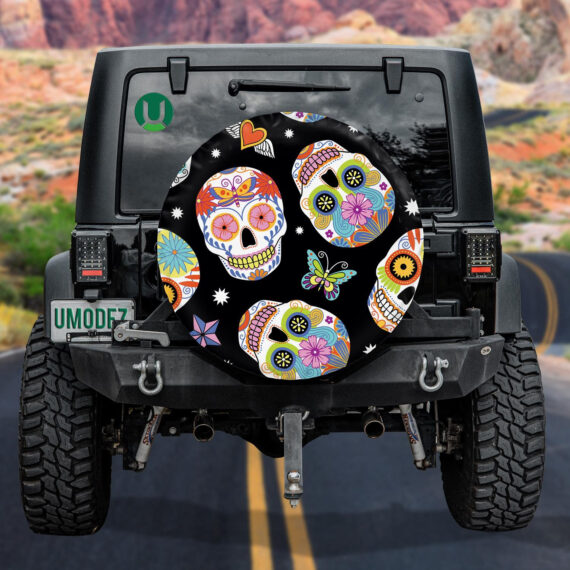 Traditional Mexican Sugar Skulls With Star And Butterfly Spare Tire