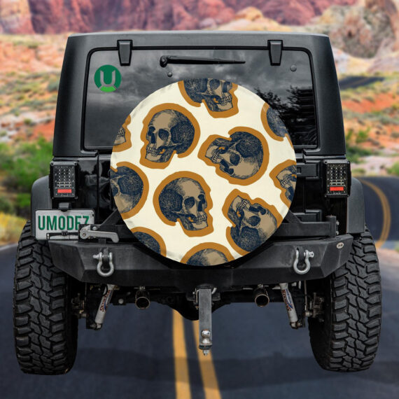 Human Skull Surrounded By Yellow On Beige Background Spare Tire Cover