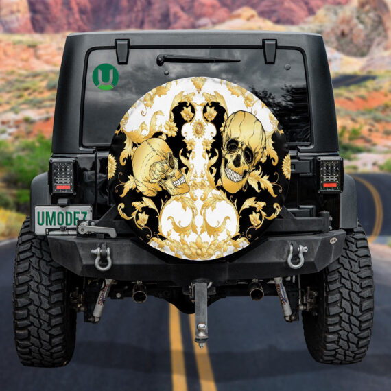 Baroque Style With Human Skull And Floral Spare Tire Cover Car