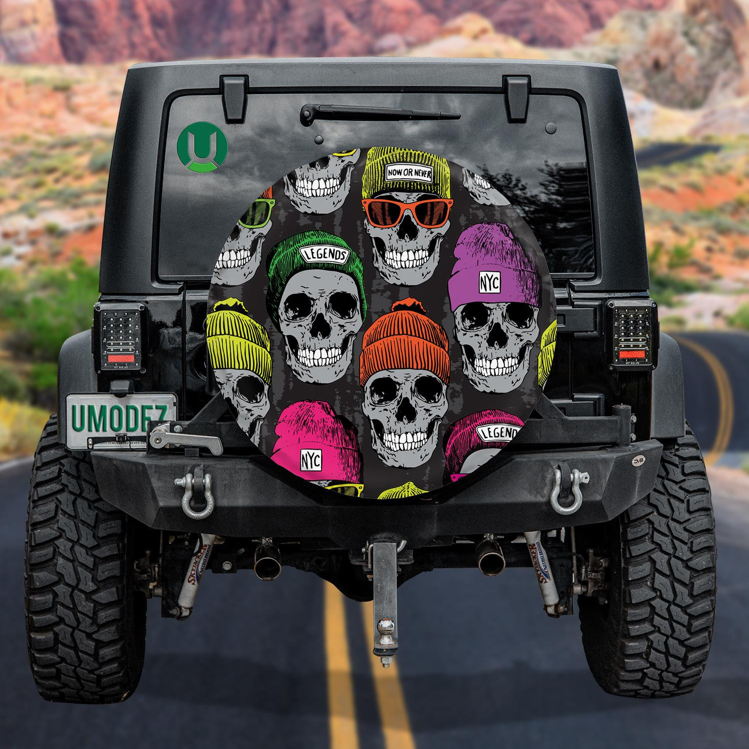 Funny Human Skull With Glasses And Beret Spare Tire Cover Car